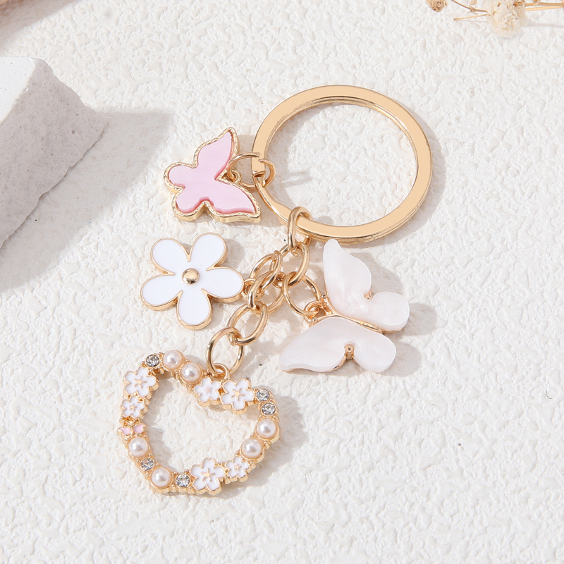 Pretty Heart Flower Butterfly Enamel Keychain Plant Animals Key Ring ...