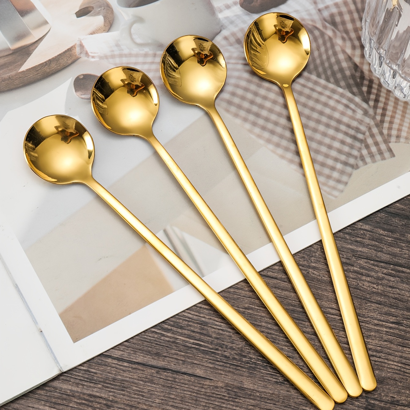 1pc 304 stainless steel small round spoon, long handled coffee spoon ...