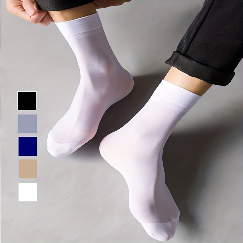 5 Pairs Men's Breathable Round Neck Socks, Solid Color Comfortable ...