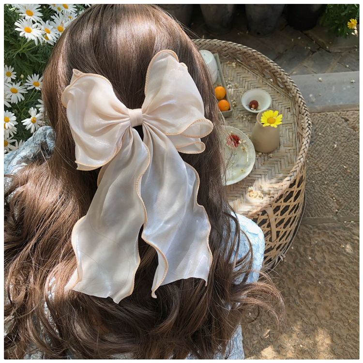 Streamer White Mesh Bow Hair Clip Back Head Spring Clip Clamp Classy ...