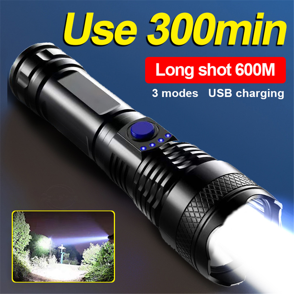 USB 300 Minute Chargeable Flashlight Strong Light 3 Modes Hand Lamp ...