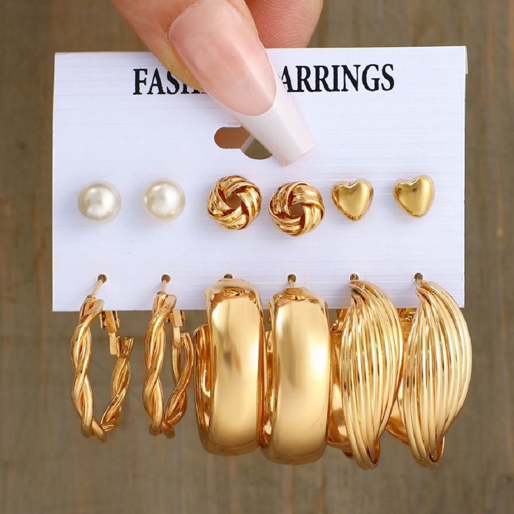 Retro Gold Hoop Earring Set Heart Butterfly Hypoallergenic Pearl ...