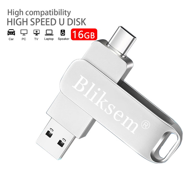 Type-c Three-in-One Flash Memory Driver, 16GB OTG Metal Waterproof Pen ...