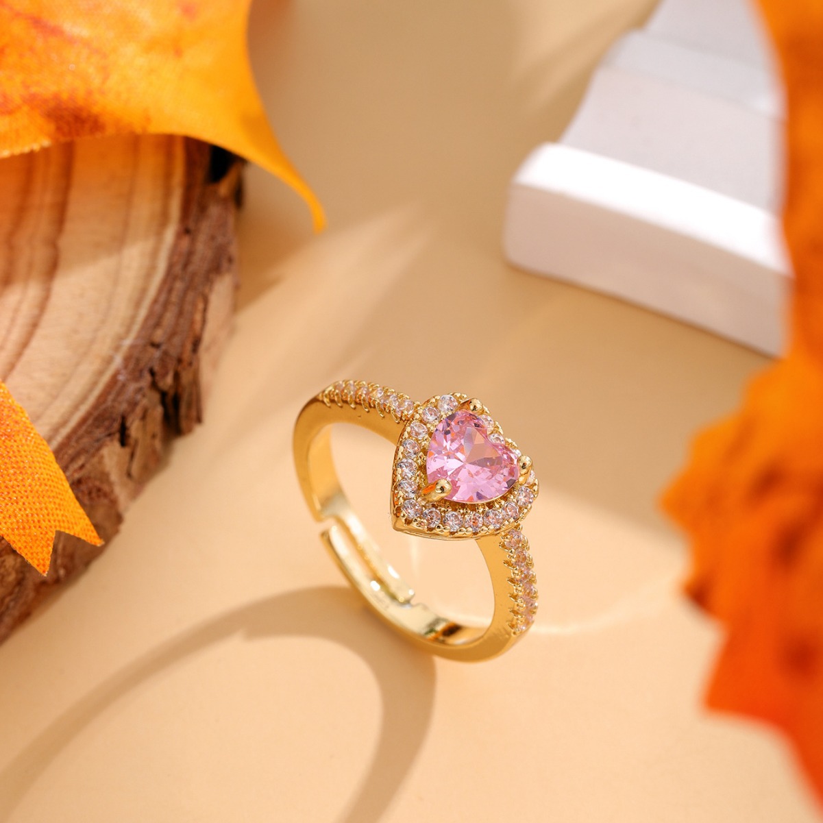 New Style Love Pink Diamond Shining Zircon Light Luxury Open Ring ...