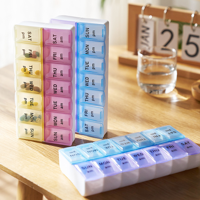 Sub-packing Large-Capacity Fourteen Compartments One Week Pill Box ...