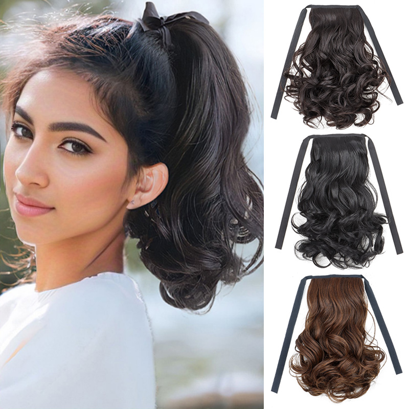 Ponytail Wig Curly Hair Drawstring Ponytail Black Brown Short Curly ...