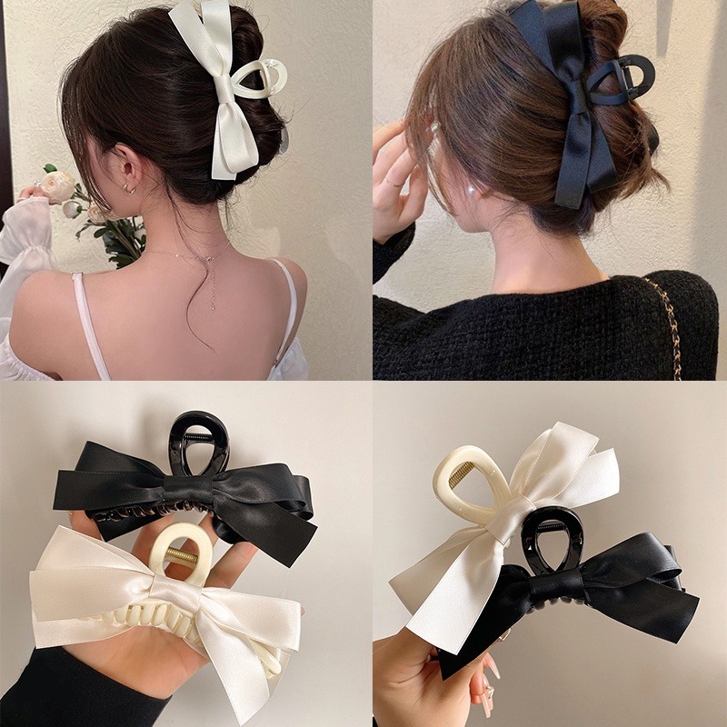 Black Bow Hair Clip Solid Color Big Shark Clip Girl Back Head Roll Clip ...