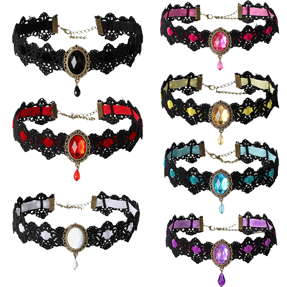 Black Lace Gothic Collar Vampire Collar Pendant Chain Rhinestone Punk ...