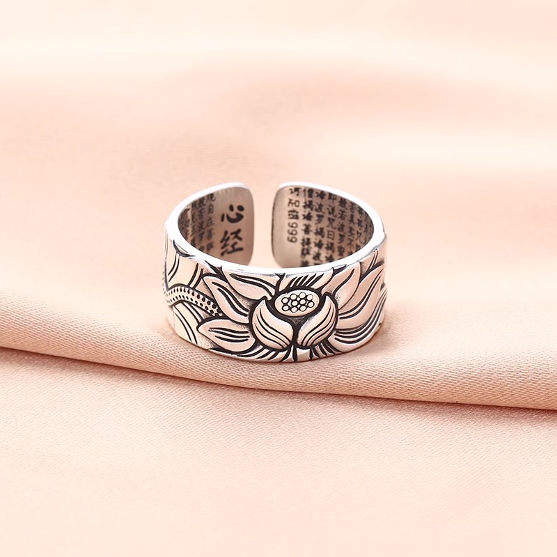 Lotus Heart Sutra Ring Embossed Prajna Heart Sutra Ring Retro Chinese ...