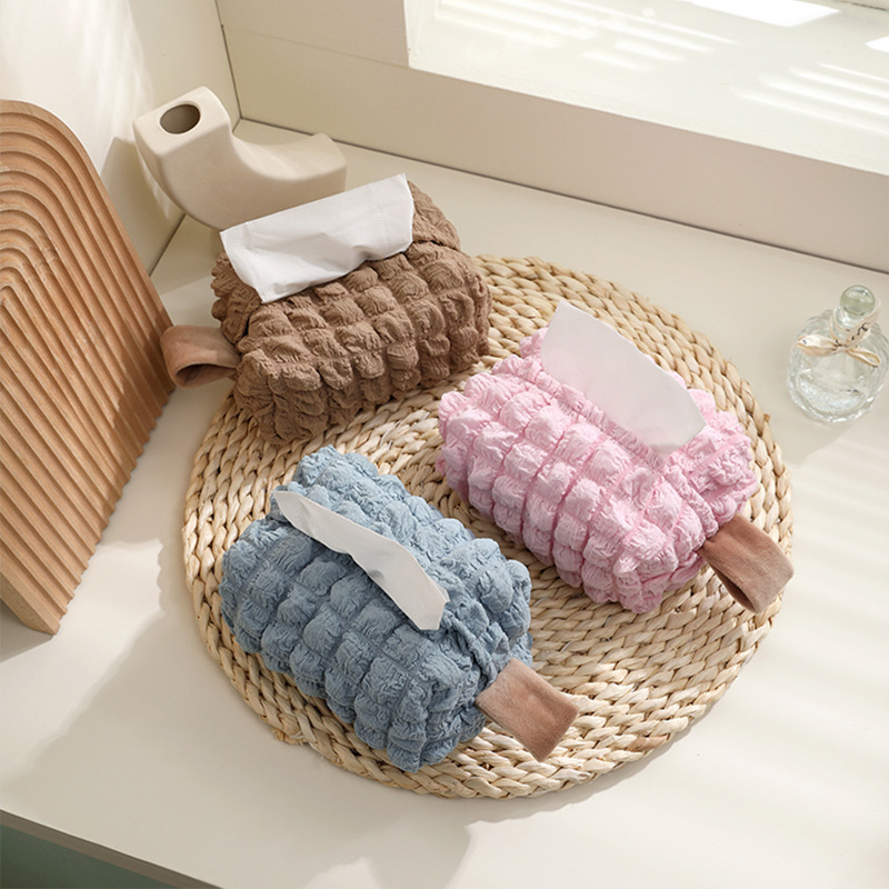 1pc Fabric tissue box Soft cream puff box Cotton seersucker double ...