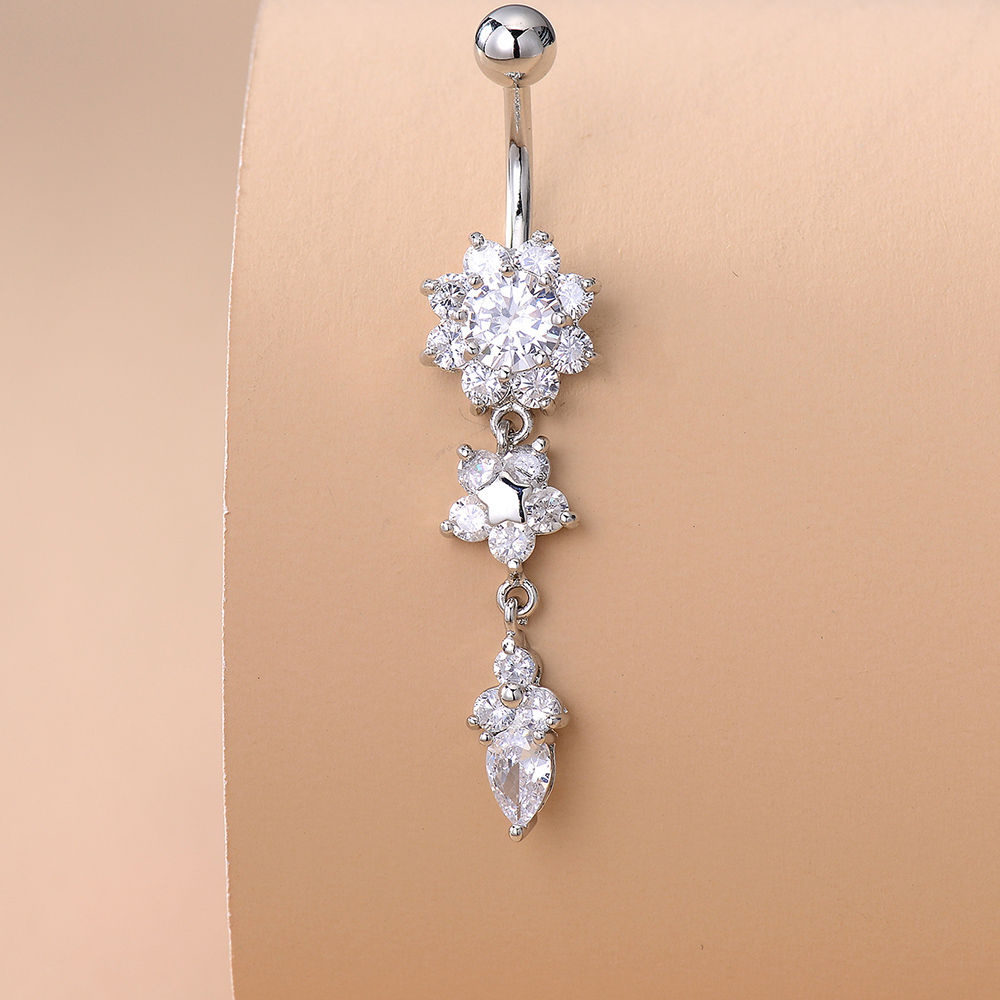 1 Fashion Luxury Long Flower Zircon Belly Button Ring Ladies Close ...