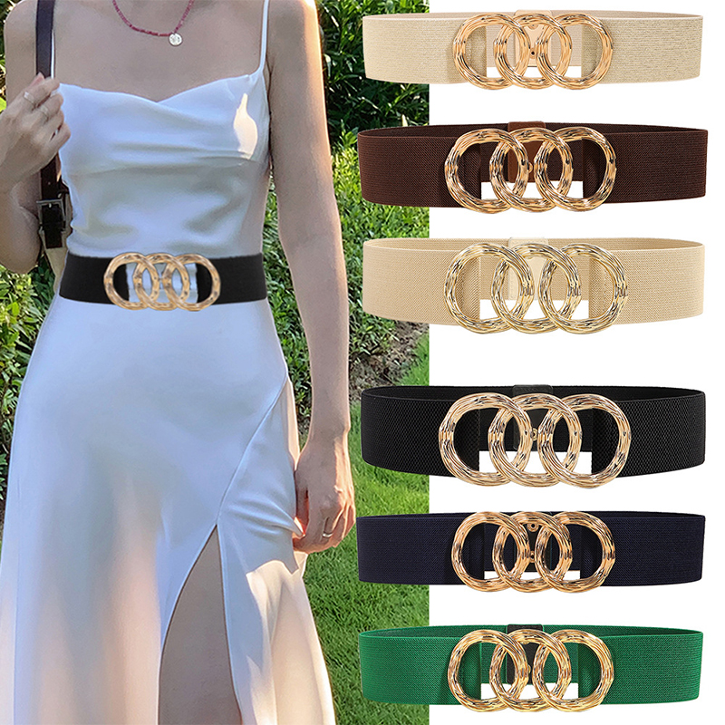 Fashion Dress Belts for Women Elastic Waist Belt Simple Round Buckle ...