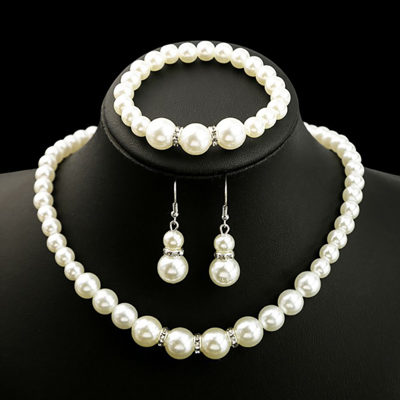 4 PCS/Set Unique Classy Simple Accessories Pearl Necklace Earrings ...