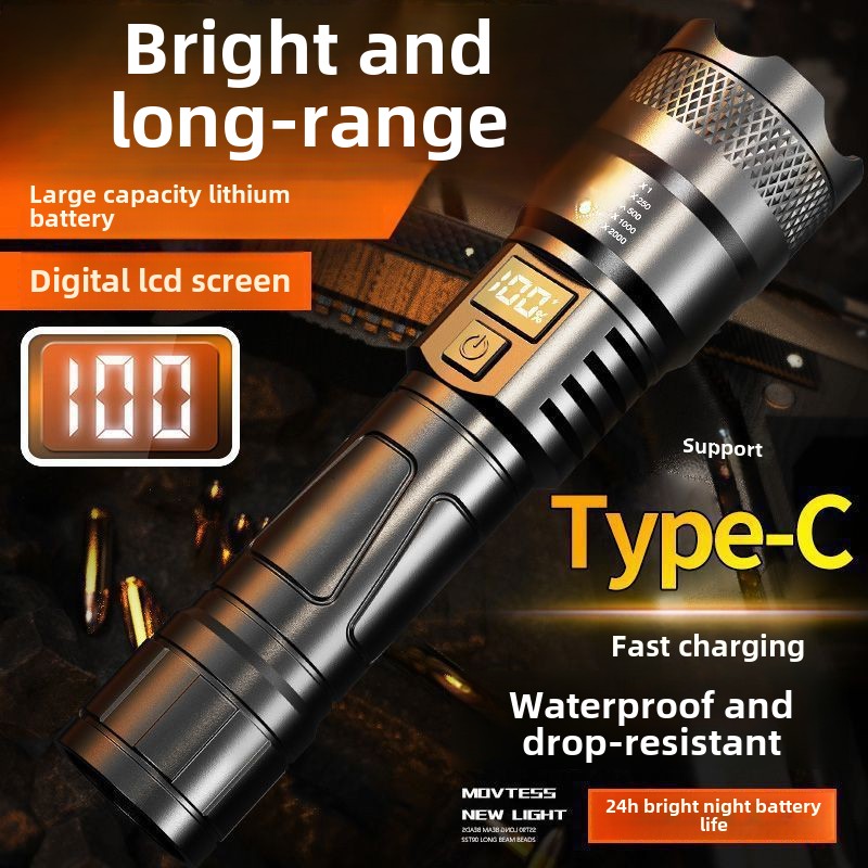 Explosive Strong Light Telescopic Flashlight LED Outdoor Lighting USB ...