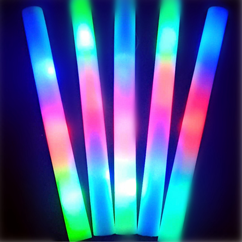 12Pcs LED Glow Sticks Bulk Colorful RGB Glow Foam Stick Cheer Tube Dark ...