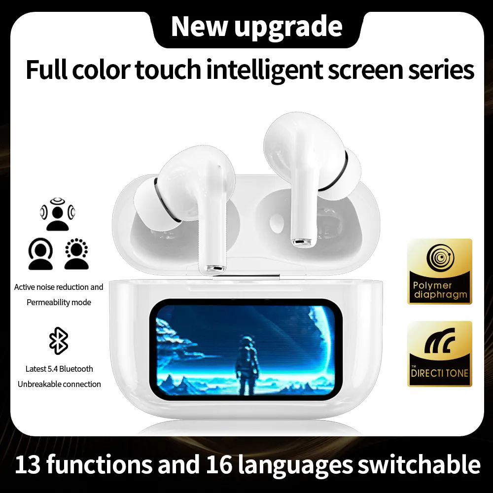 A9 Pro ANC TWS Earphone ENC LED Touch Screen Function Bluetooth 5.4 ...
