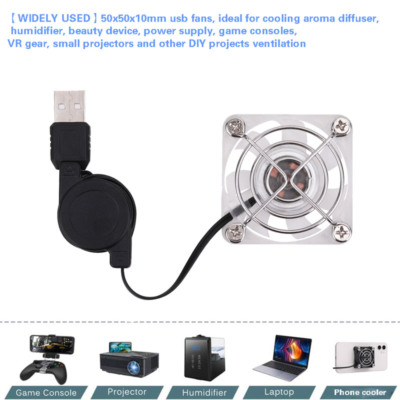 Quiet White 50mm USB Fan, 5V Mini Brushless DC Cooling Fan with Blue ...