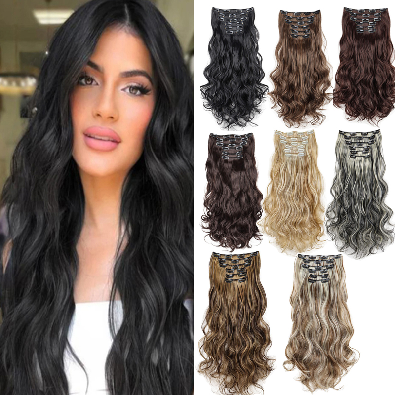 18Inch Wavy Hair Extension 16 Clips/6pc High Tempreture Synthetic ...