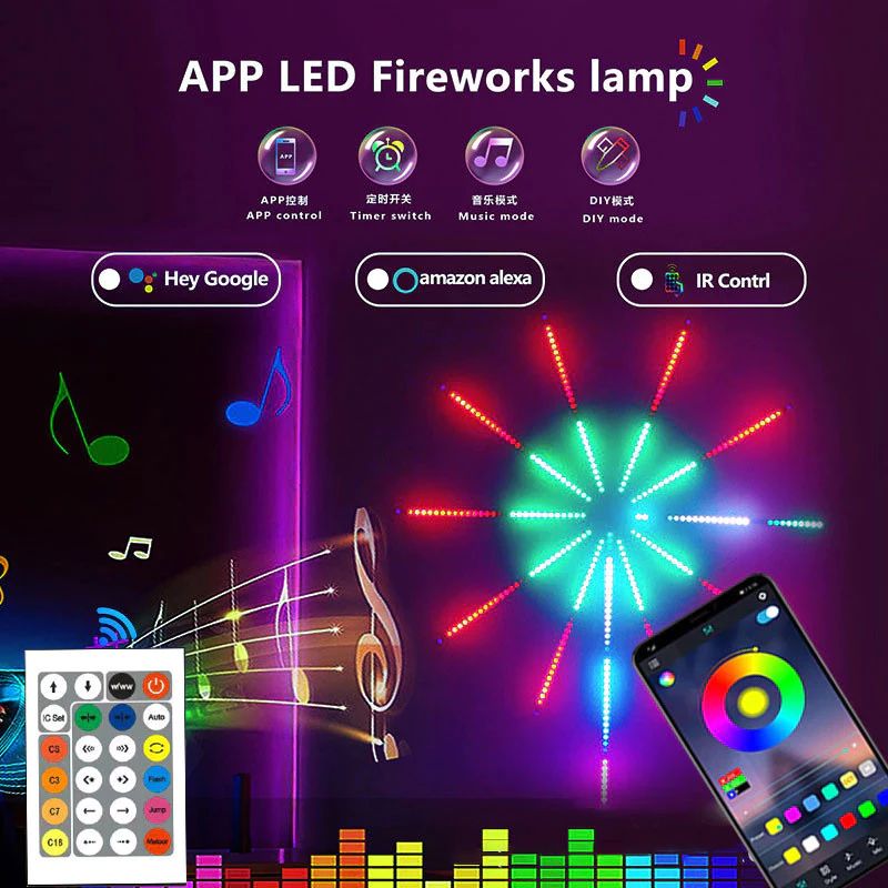 180LED Firework Lights Music Sound Sync RGB Lights With APP Remote ...