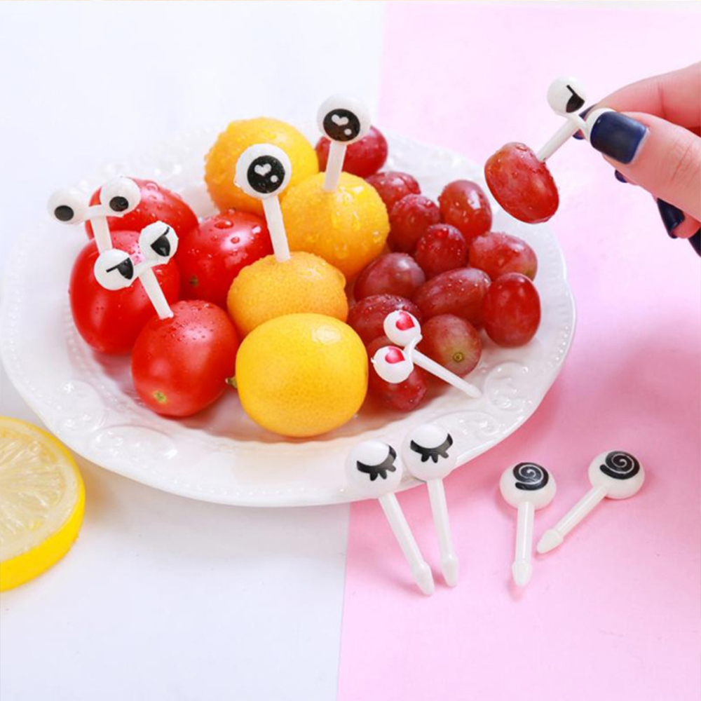 6/10pcs Cute Eyes Bento Stick Mini Fruit Fork Cartoon Children Fruit ...
