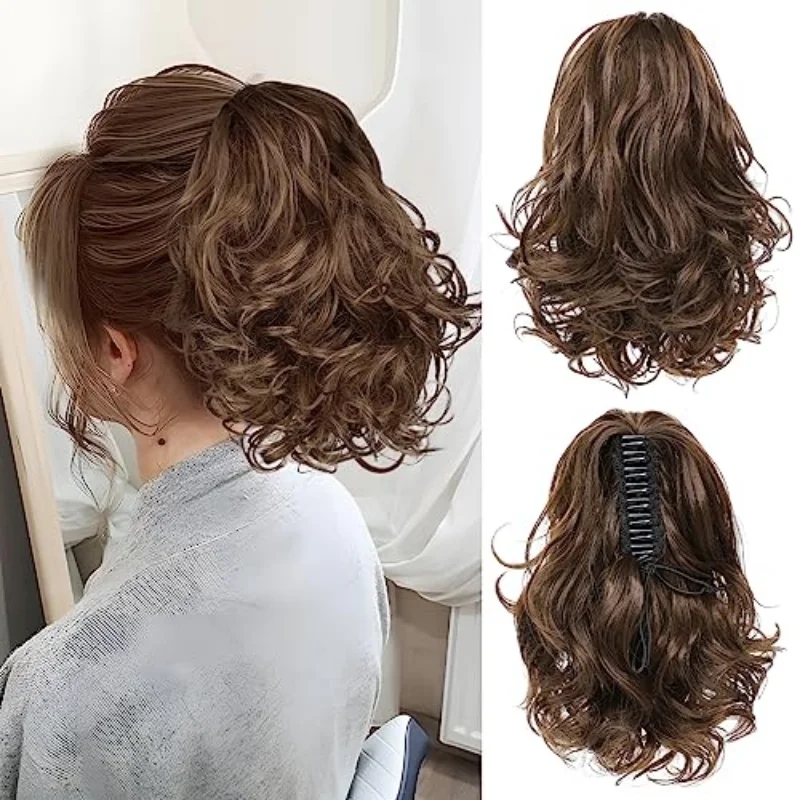 Fashionable Short Curly Wave Grip Style Synthetic Ponytail Hair ...