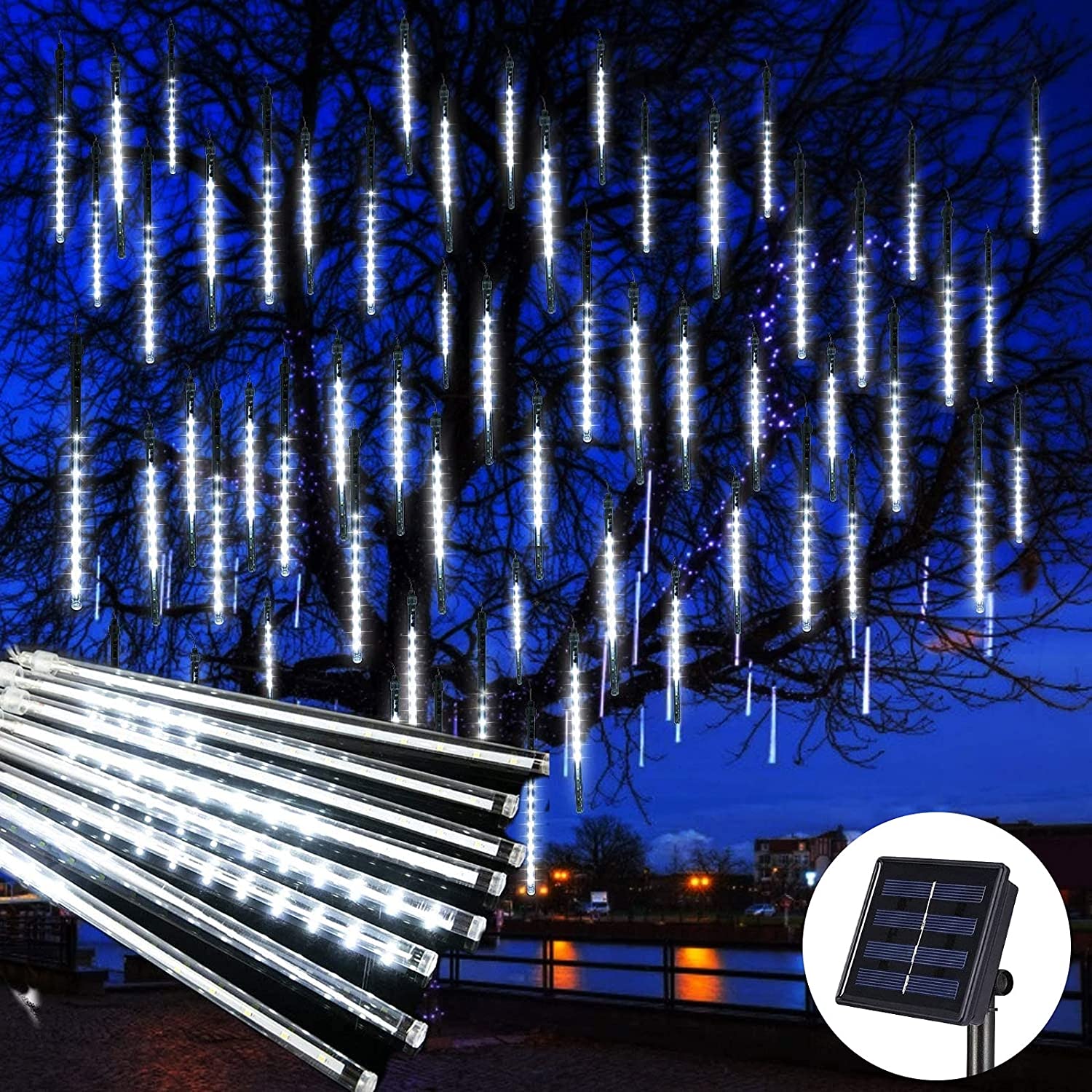 8Tube Solar LED Meteor Shower Lights Waterfalls Lampu Raya Lampu ...