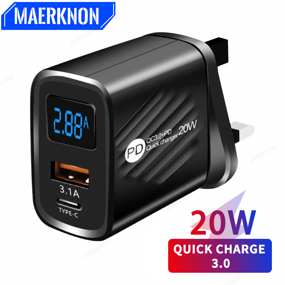 20W PD USB Charger Type C Quick Charge 3.0 Super Fast Charging with Digital Display Mobile Phone ...