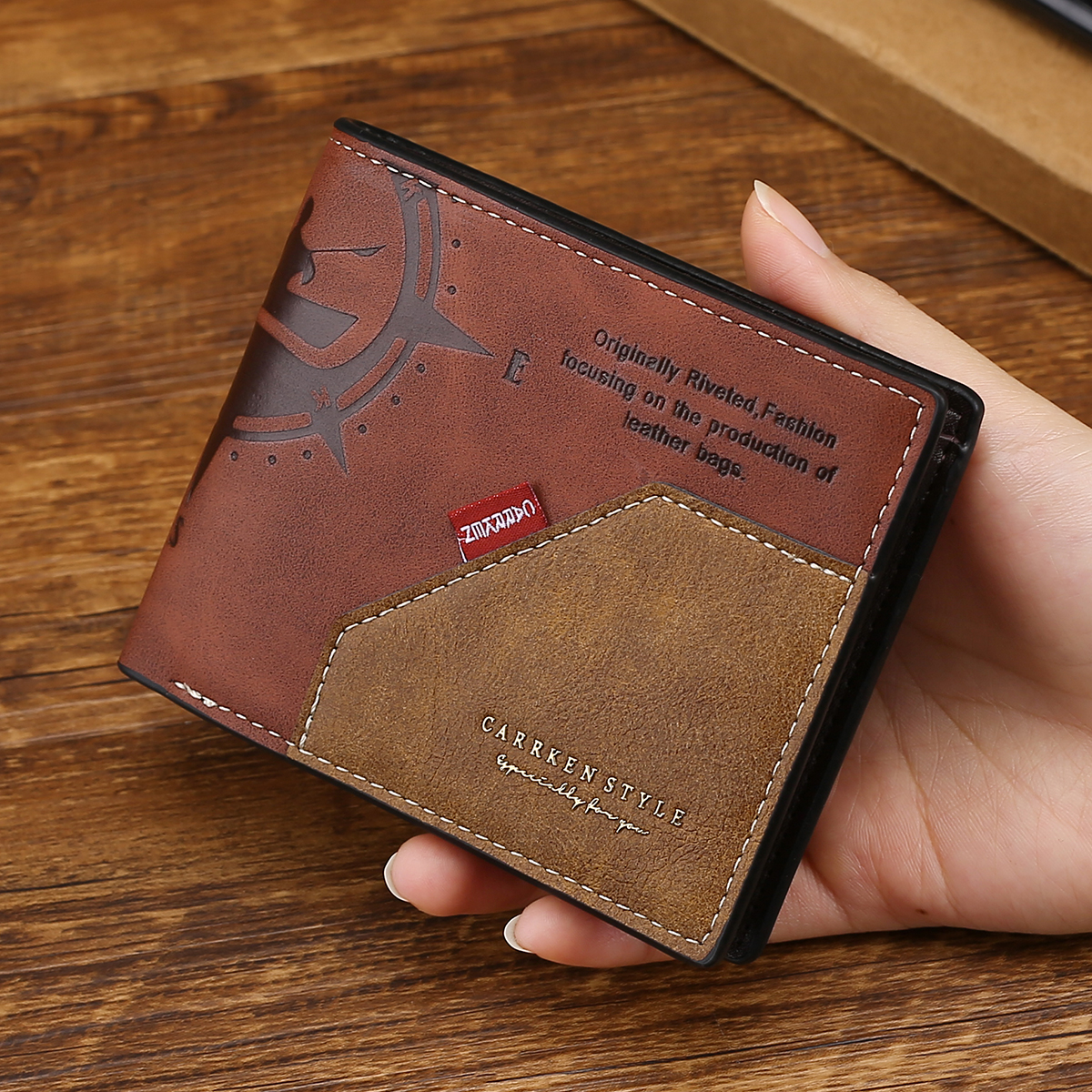 1 Piece Retro Men's Bi-fold Short Wallet Youth Fashion Stitching ...