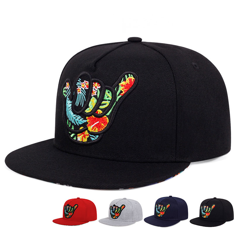 Unisex Colored Fingers 6 Embroidery Adjustable Flat Baseball Hat Hip ...