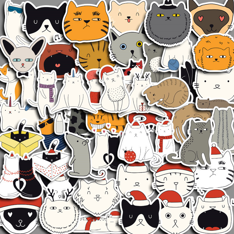 50pcs Cute Simple Stroke Kitten Stickers Diy Computer Washi ...
