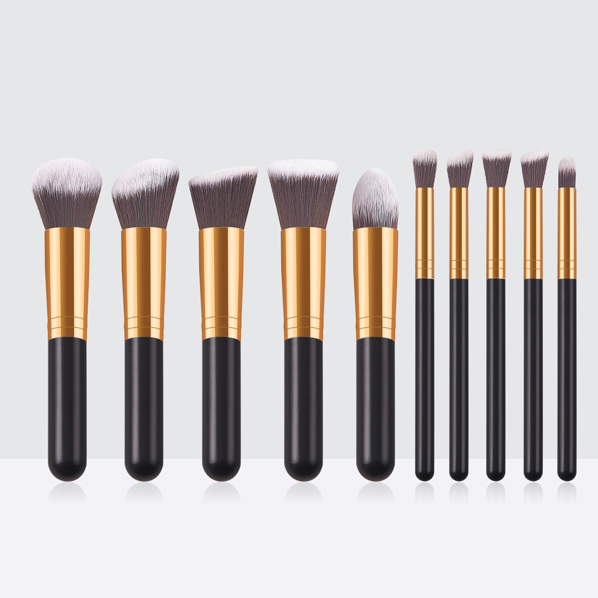 10 Pcs MINI Makeup Brush Set Black Handle Golden Tube Five Big Five ...