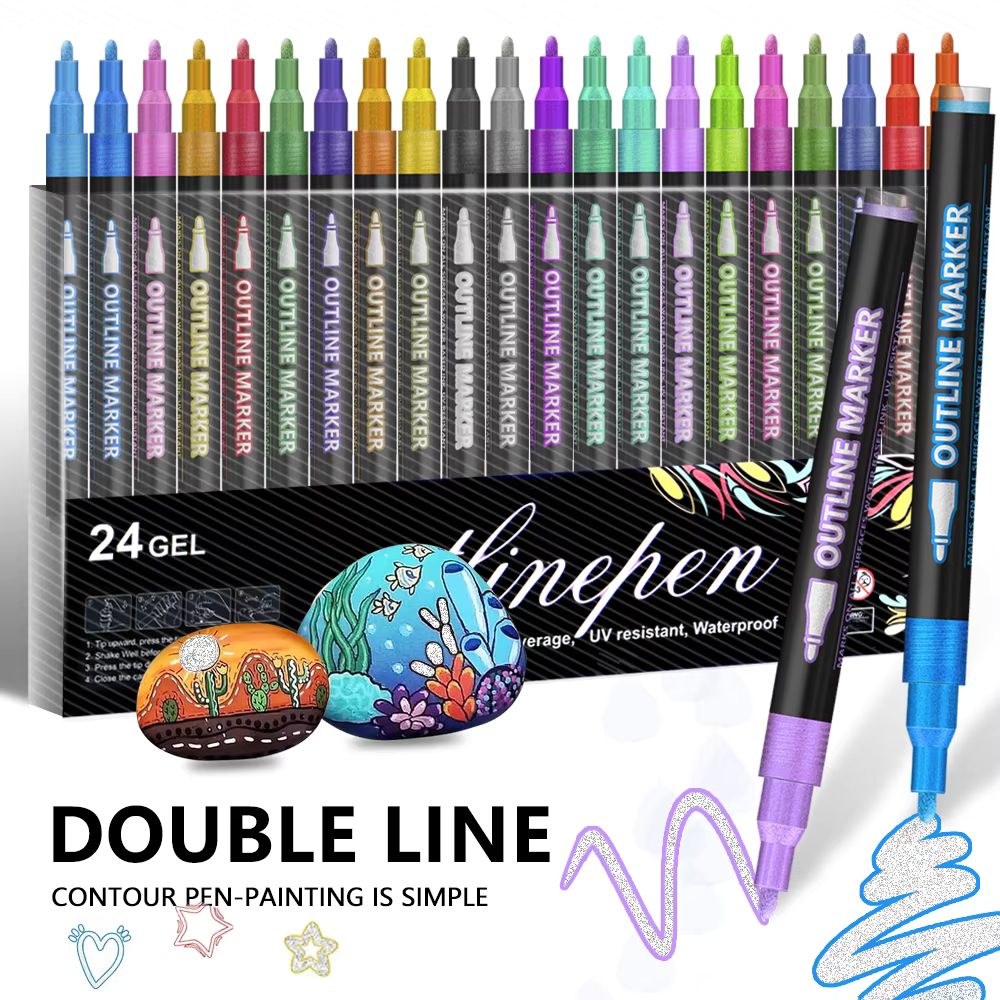 8/12/24/36Color Double line contour pen color dual color pen contour ...
