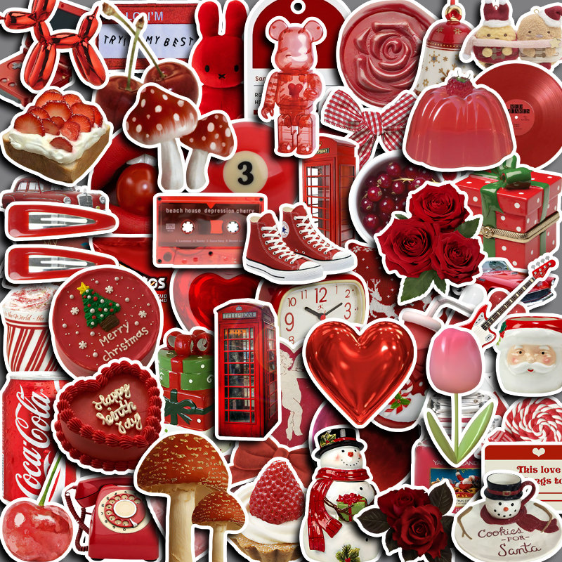 60pcs Retro Red Series Stickers Diy Computer Laptop Washi Scrapbooking ...