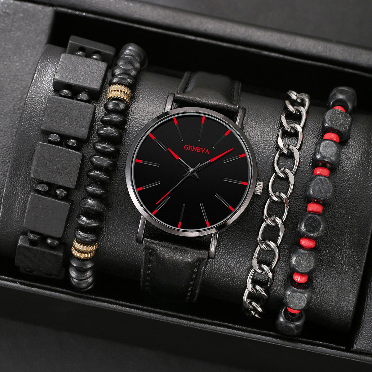 A Fashion Trend Simple Men's Leather Casual Sports Belt Quartz Watch+4 ...