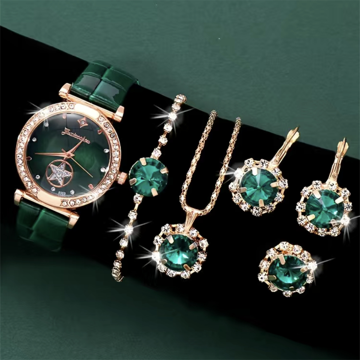 6-piece Set Luxury Rhinestone Trendy Fashion Quartz Watch and Jewelry ...
