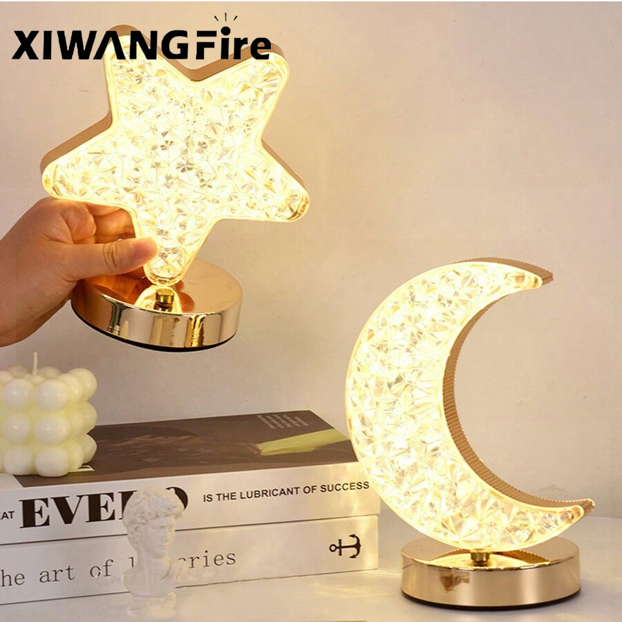 XIWANGFIRE Star Moon Night Lamp Decorative Table Lamp Bedroom Bedside ...