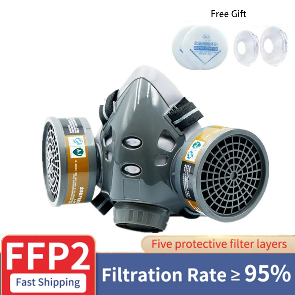 Painting Gas Mask Respirator Set Dual Charcoal non-woven fabric Filters ...