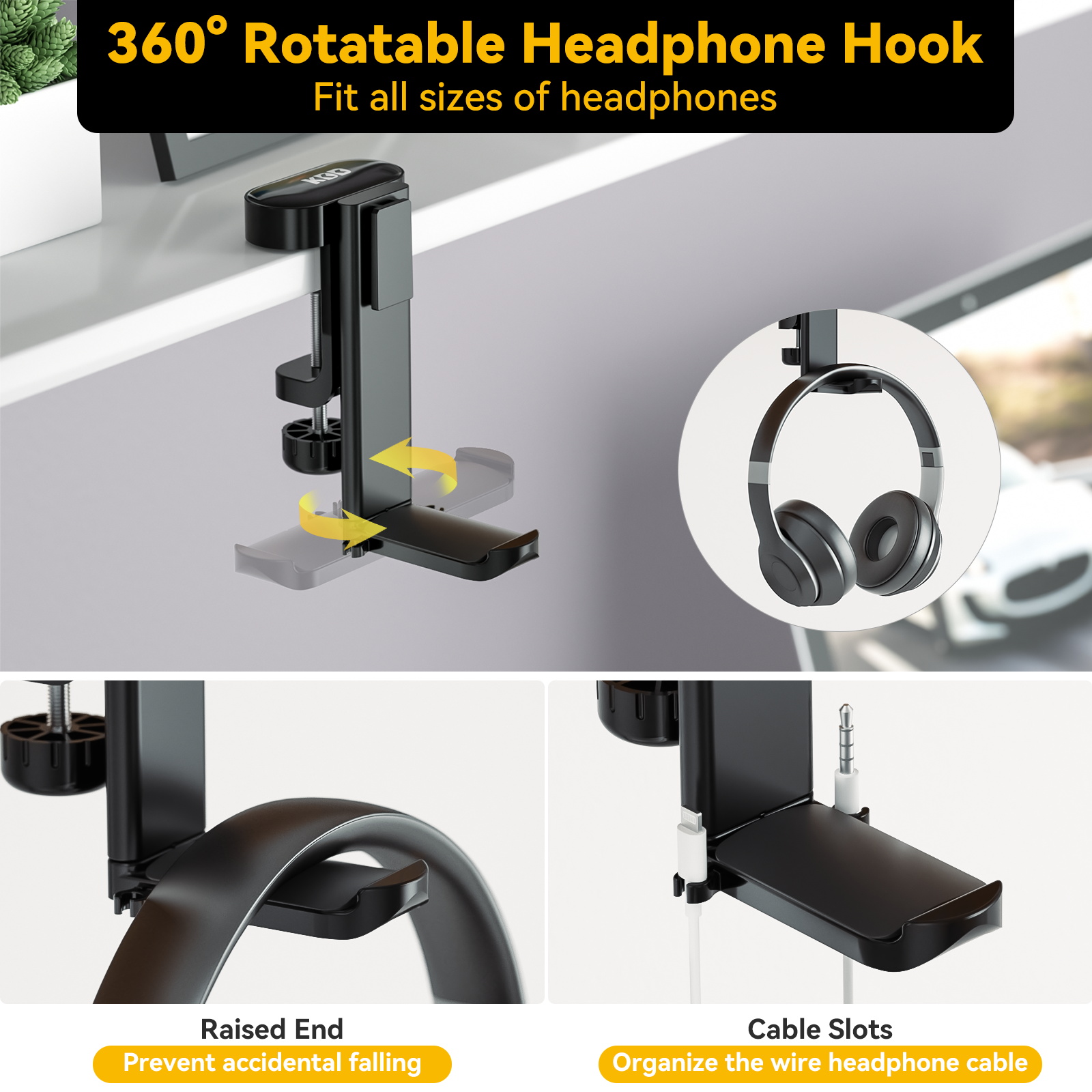 4 in 1 Desk Cup Holder - Clamp on Under Desk Headphone Hanger ...