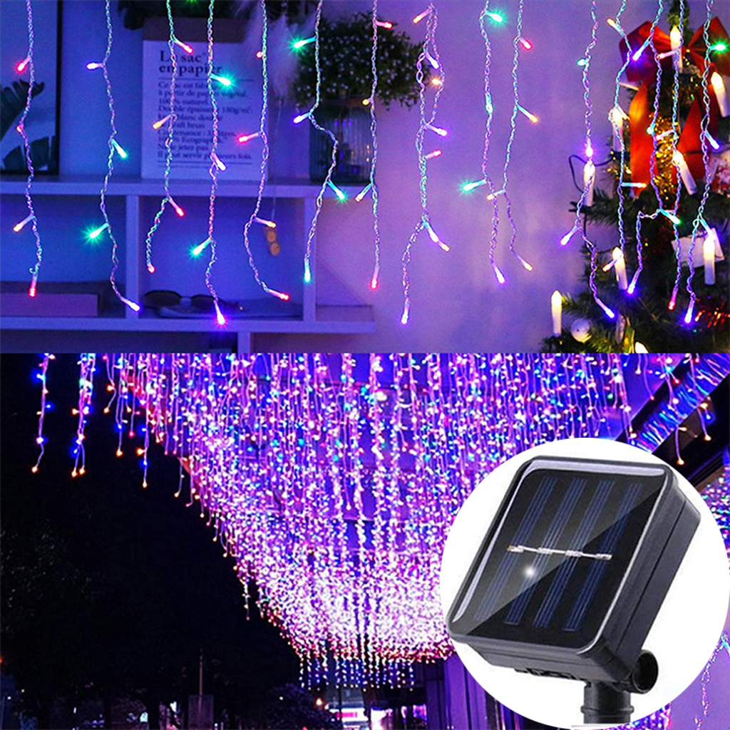 Solar Curtain Christmas Lights Waterproof 4M Icicle Light Fairy String ...