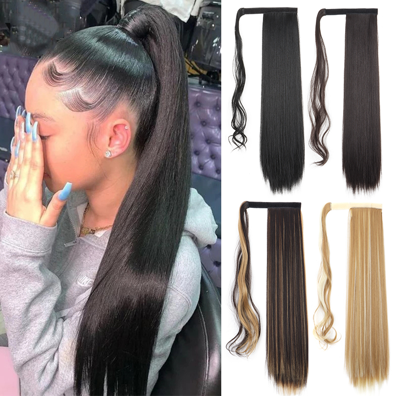 22 Inch Straight Ponytail Extension - Clip-In Synthetic Hair Wrap for ...