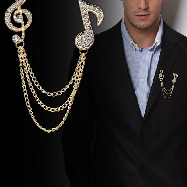 1 Piece Men's Elegant Lapel Badge with Chain Note Brooch Suitable for ...