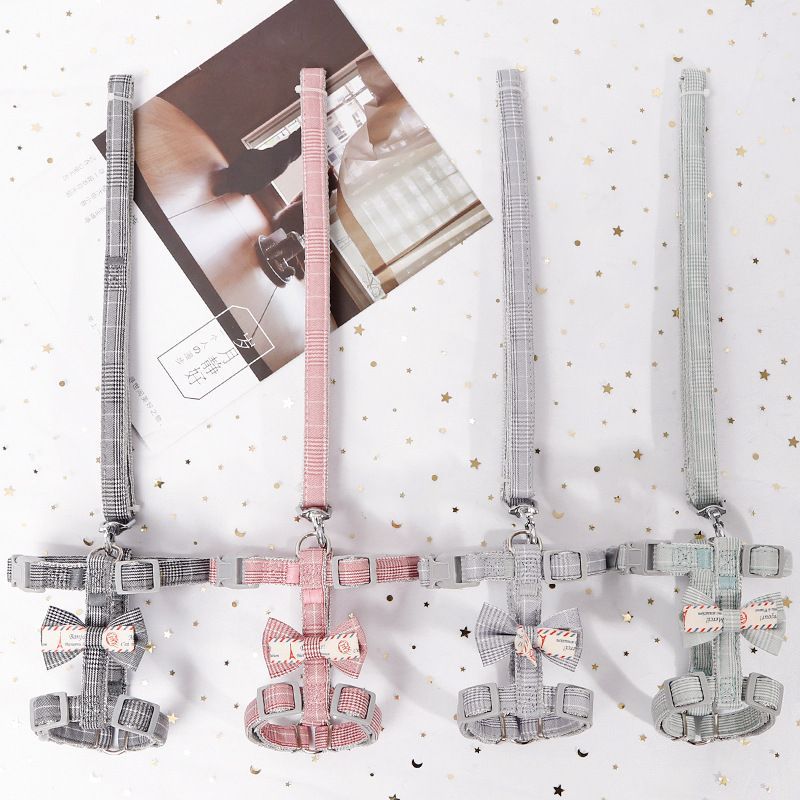 Cute Cat Leash Outing Anti-breakaway Cat Walking Rope Adjustable Bow ...