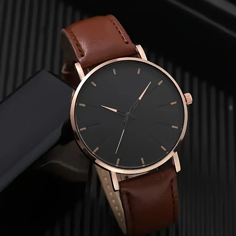 1 Piece Men's Casual Business Round Pointer PU Leather Quartz Watch ...