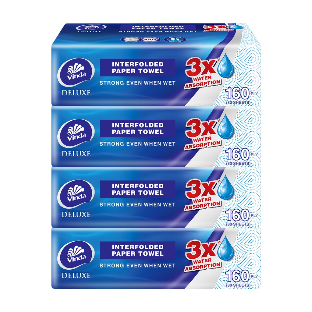 VINDA DLX Interfolded Paper Towel 12 x 80s VC2906B X 4 Pcs | Shopee ...