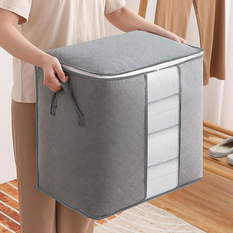 1Pc/2Pcs Large Capacity Non-Woven Storage Box for Clothing And Bedding Storage Semitransparent ...