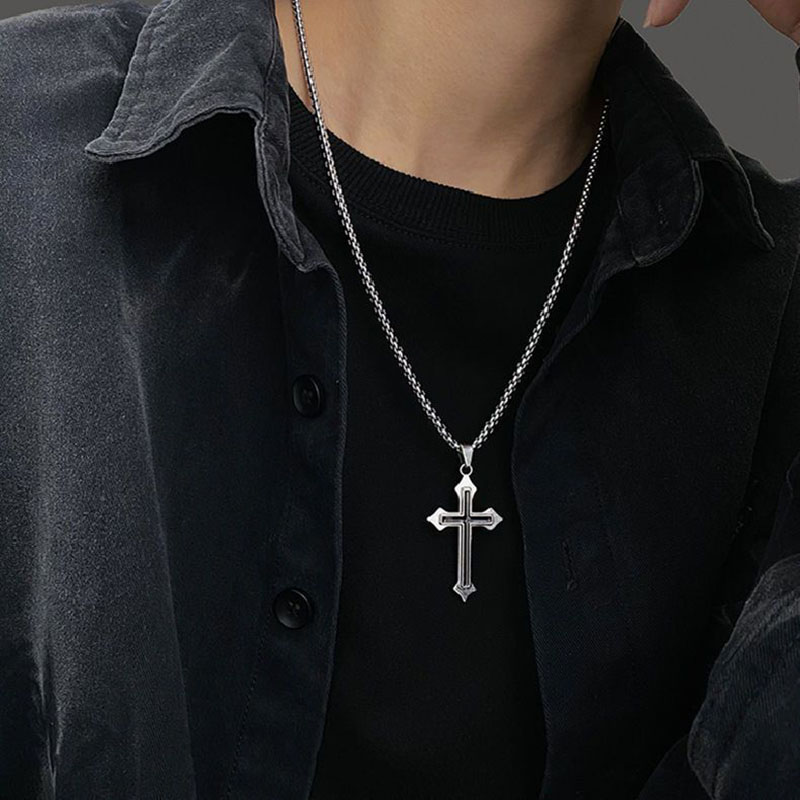 DREJEW Hip-hop punk style men's titanium steel necklace black oil ...