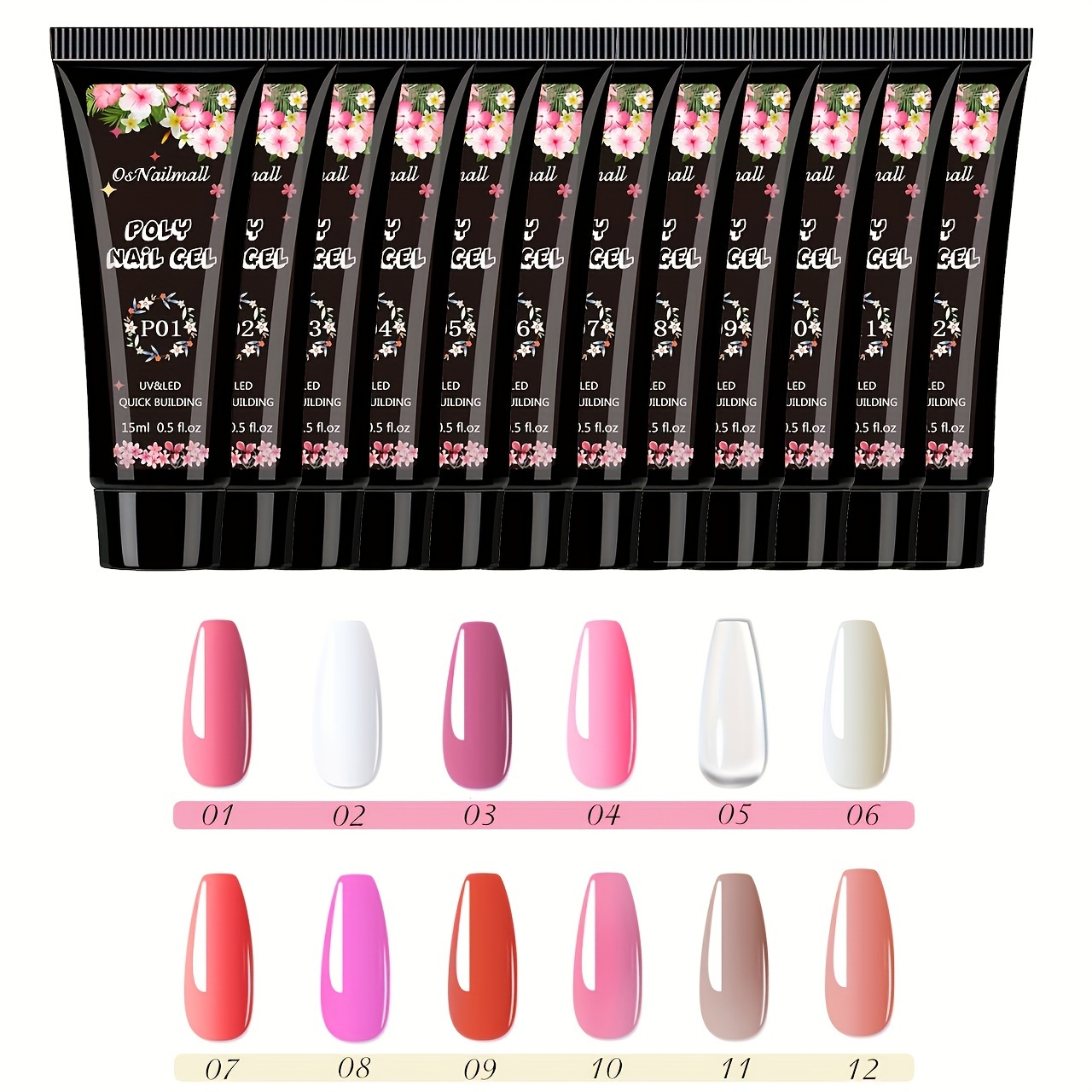 15ML Poly Nail Gel Poly Nail Extension Gel 12 Colors Nail Builder Gel ...