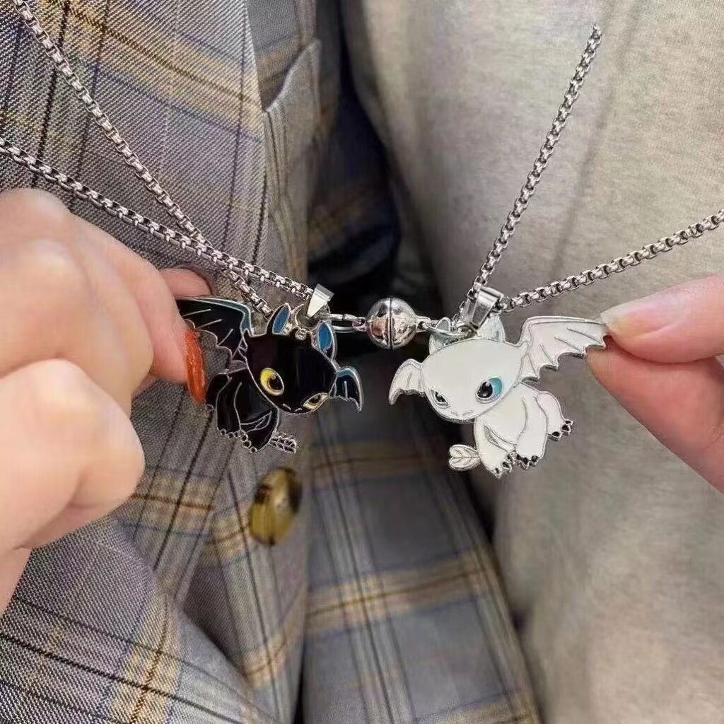 Flying Dragon Couple Necklace Cute Simple Double Dragon Pendant Sweater ...