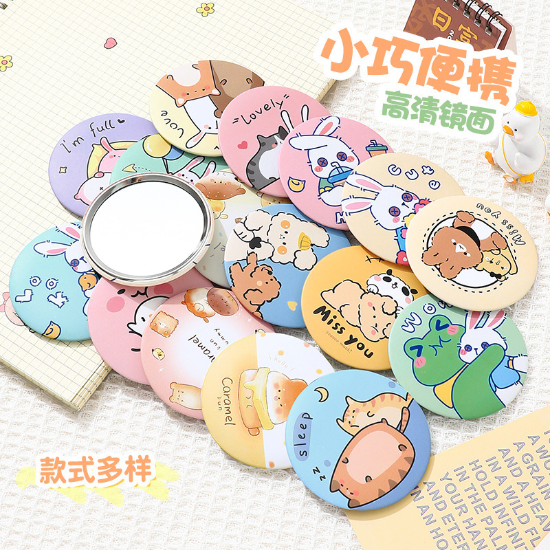 Mini Round Cute Small Mirror Portable Makeup Mirror Girl Heart Portable ...