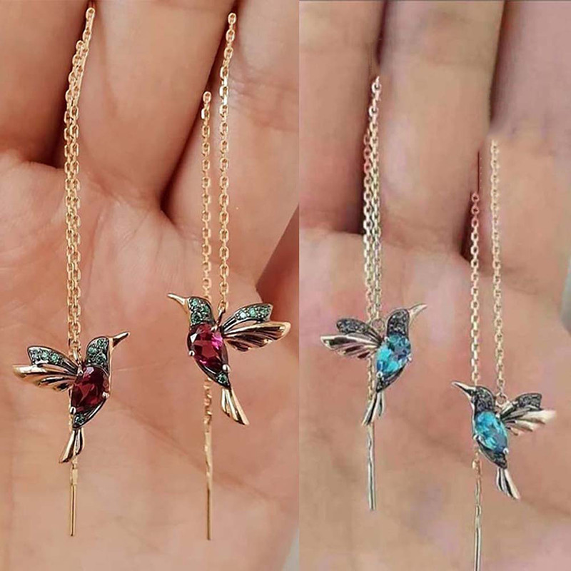 New Unique Little Bird Drop Long Hanging Hummingbird Earrings For Women ...